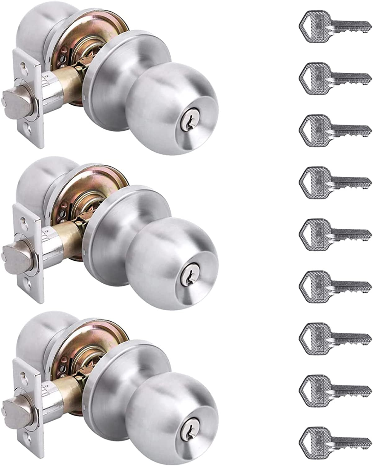 YIHATA 3 Pack Keyed Alike Doorknobs, Entry Doorknob Lock with Keys ...