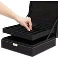 Black Jewelry Box with Lock, Two-Layer Travel Display Case and Storage ...