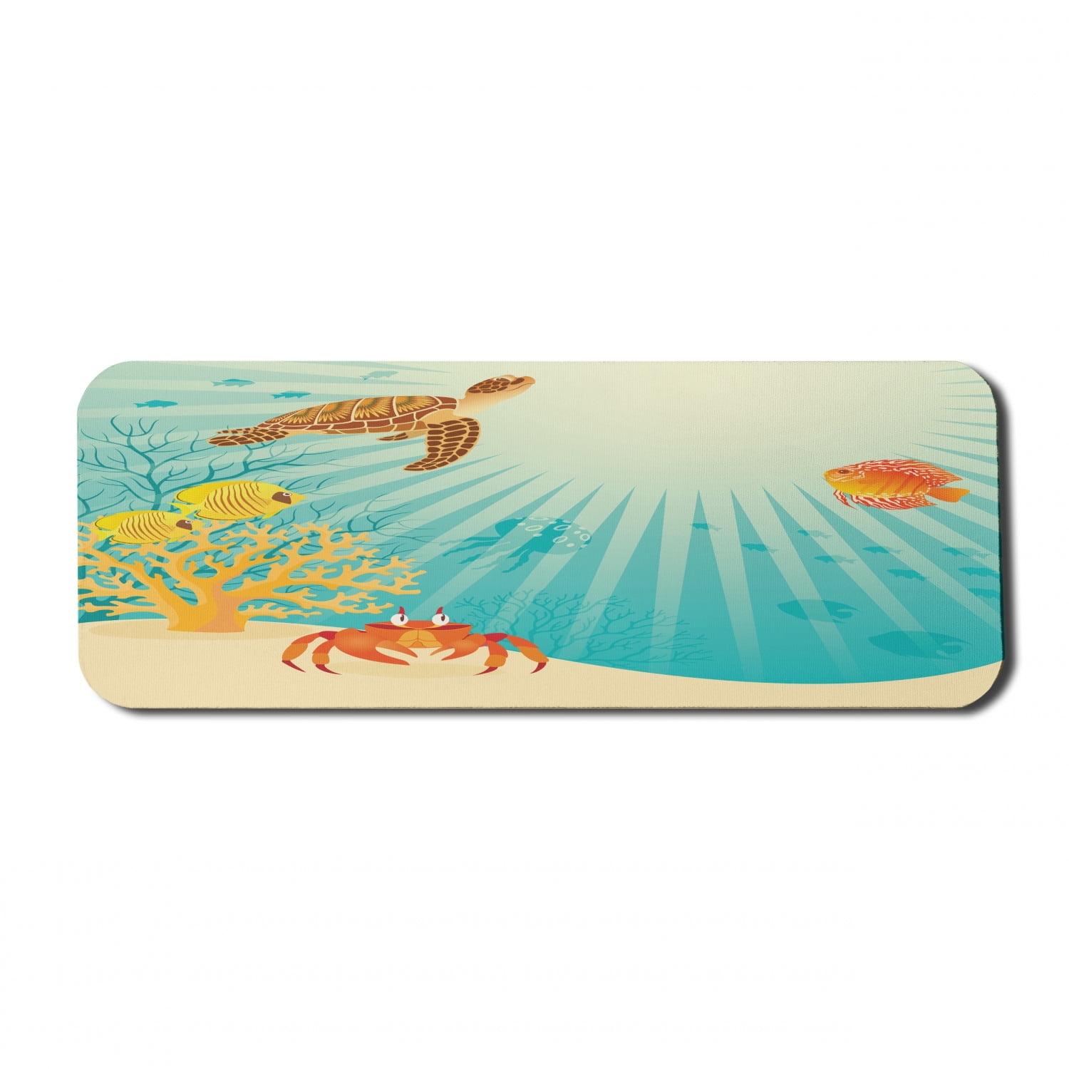 Marine Computer Mouse Pad, Tropical Fishes Crab Loggerhead Sea Turtle ...