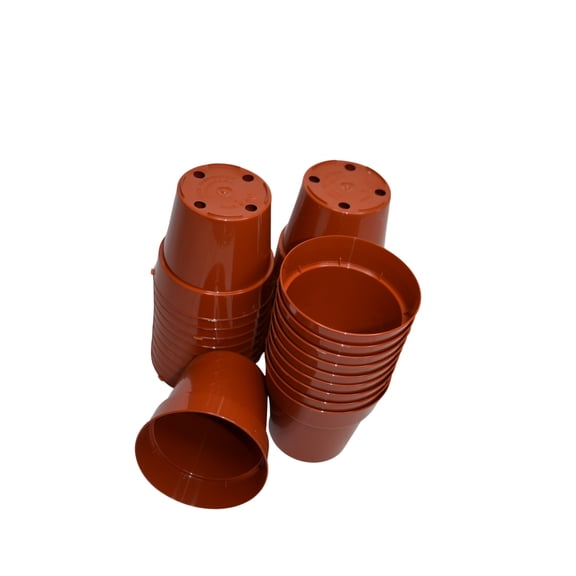 Koba 3" Diameter x 2.75" Small Round Plastic Brown Plant Pots, Qty. 30 ...