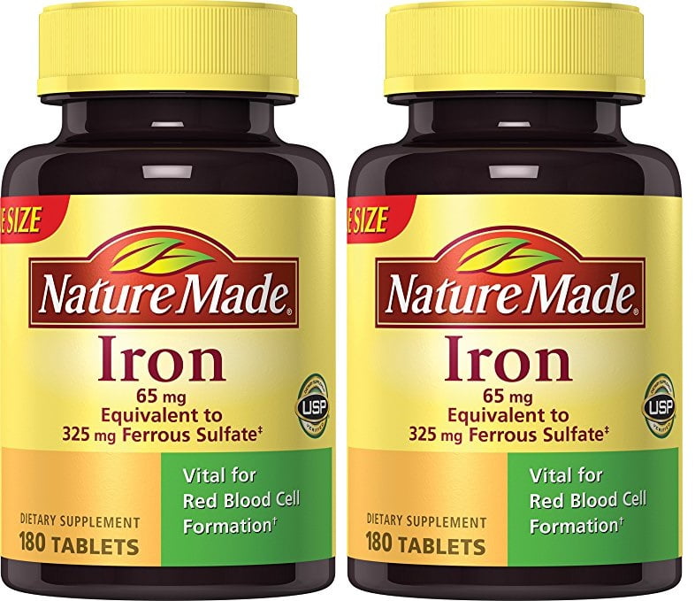 Nature Made Iron Tablets, 65 mg, 180 Ct (Pack of 2) - Walmart.com