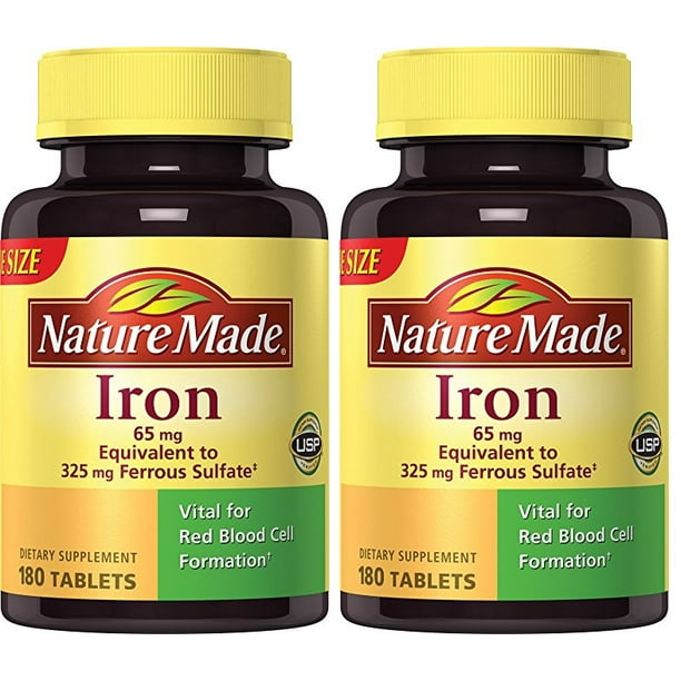 Nature Made Iron Tablets, 65 mg, 180 Ct (Pack of 2) - Walmart.com