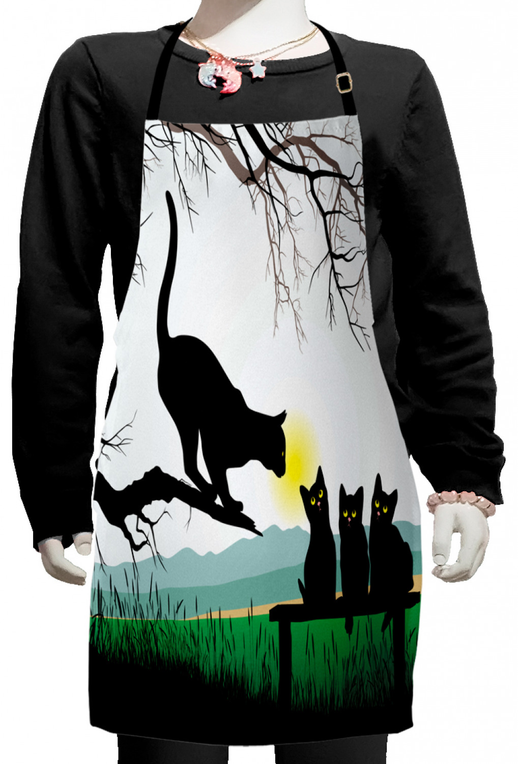 Cat Kids Apron, Mother Cat on Tree Branch and Baby Kittens in Park Best ...