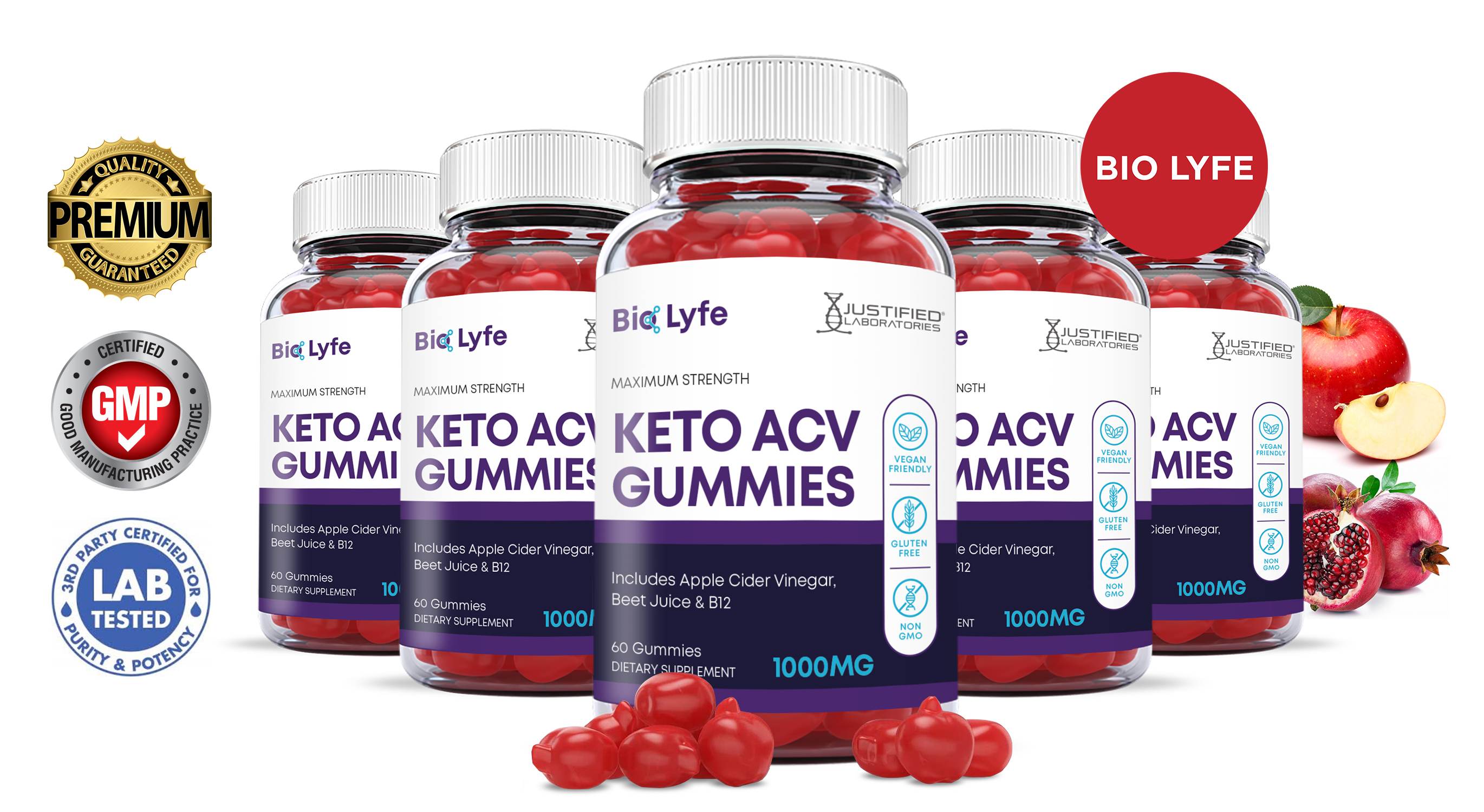 (5 Pack) Bio Lyfe Keto ACV Gummies 1000MG Dietary Supplement 300 Gummys ...
