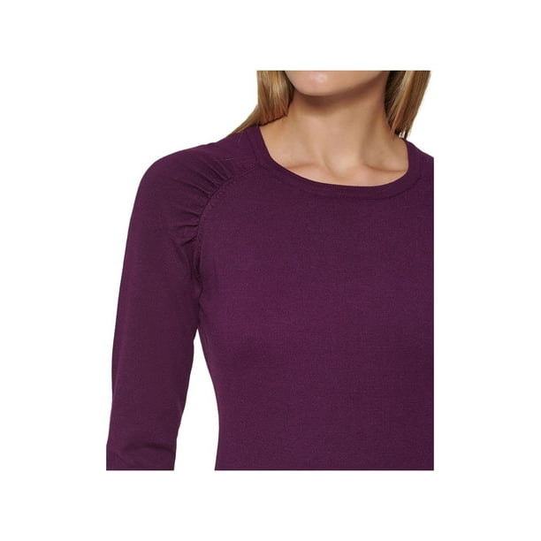 Calvin Klein Womens Purple 3 4 Sleeve Round Neck Above The Knee Party