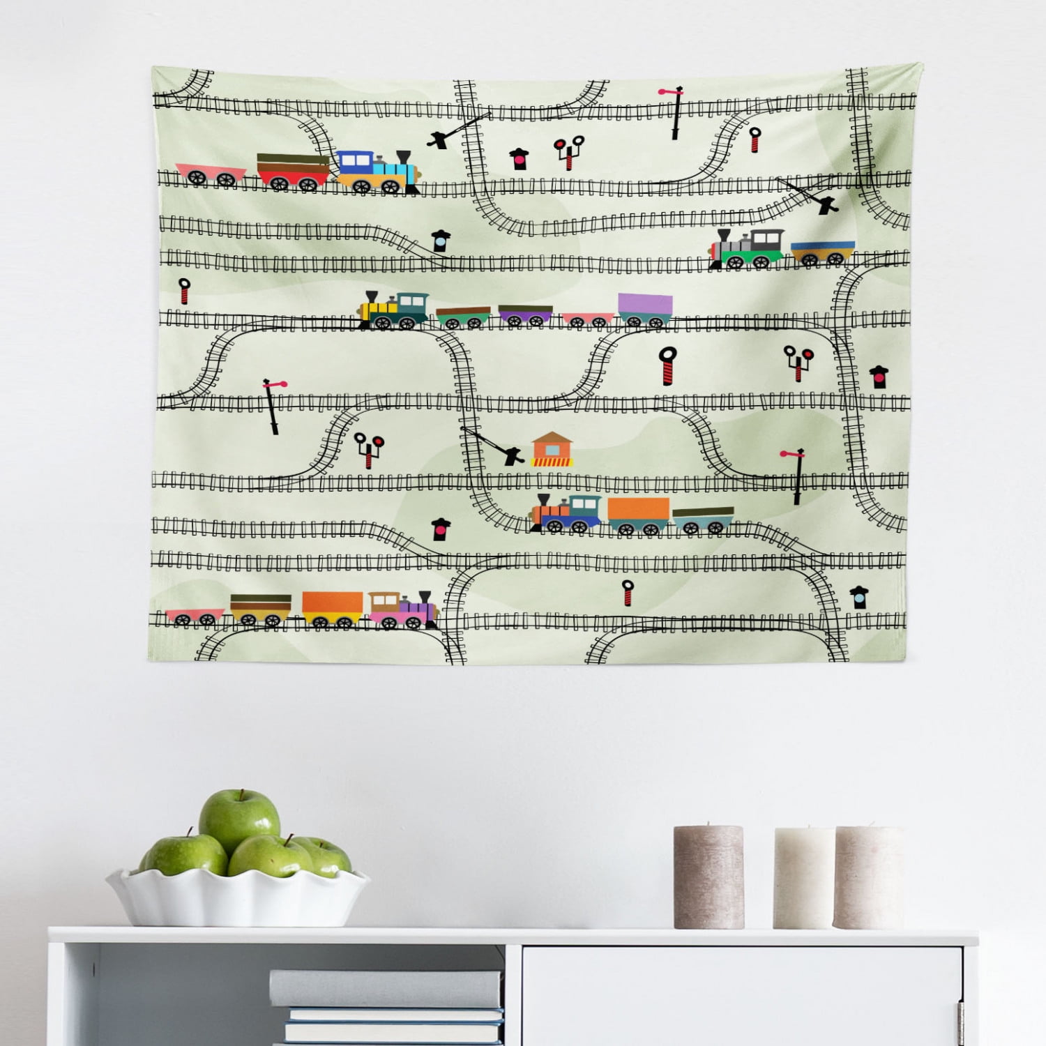 Railroad Tapestry, Countryside Scene with Mountains and Train Rural ...