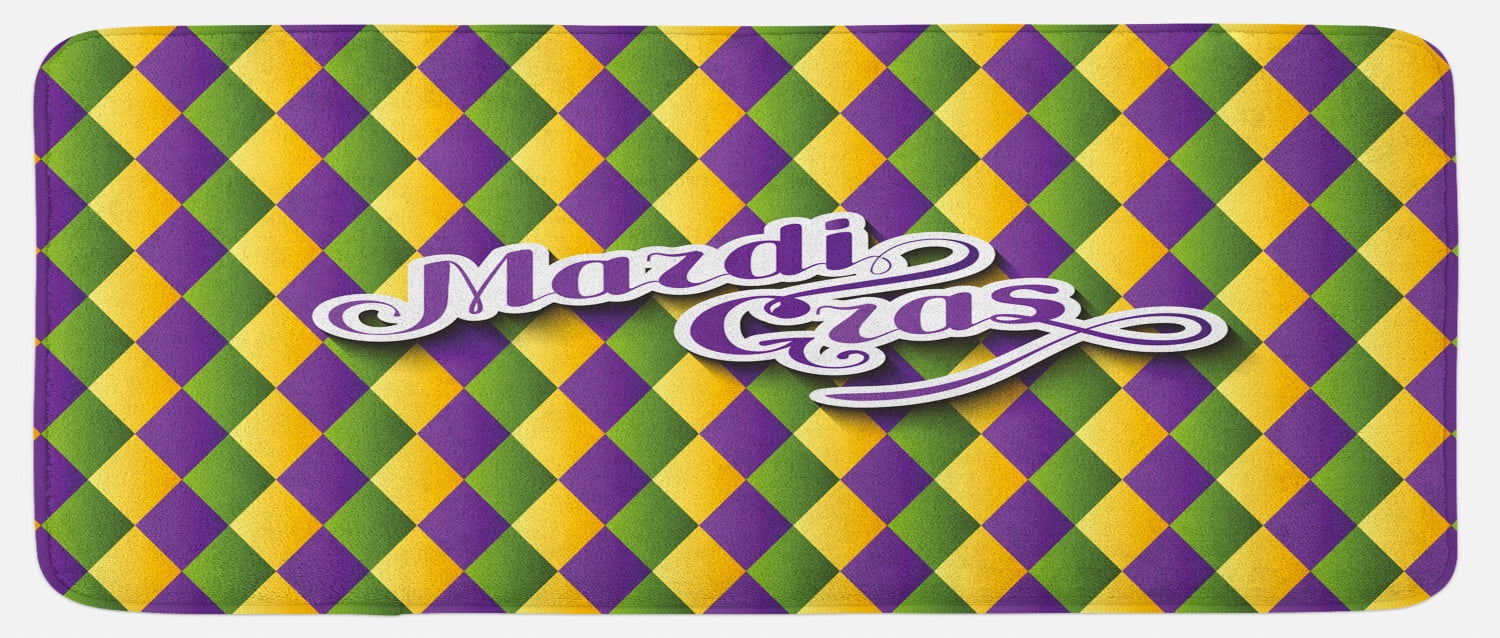 Mardi Gras Kitchen Mat, Hand Writing Calligraphy Design on Diamond Line ...