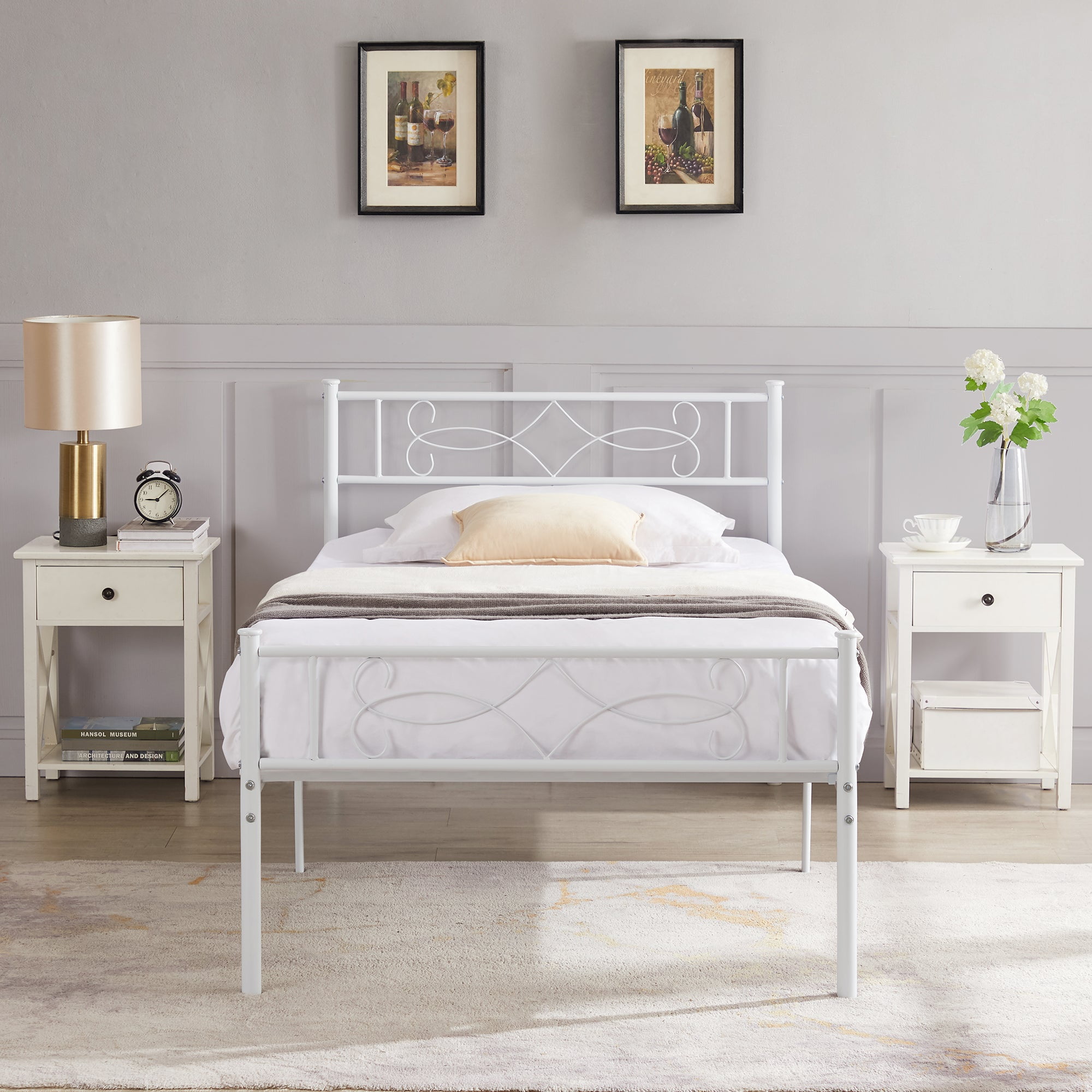 VECELO Twin Size Metal Platform Bed Frame with Headboard, No Box Spring ...