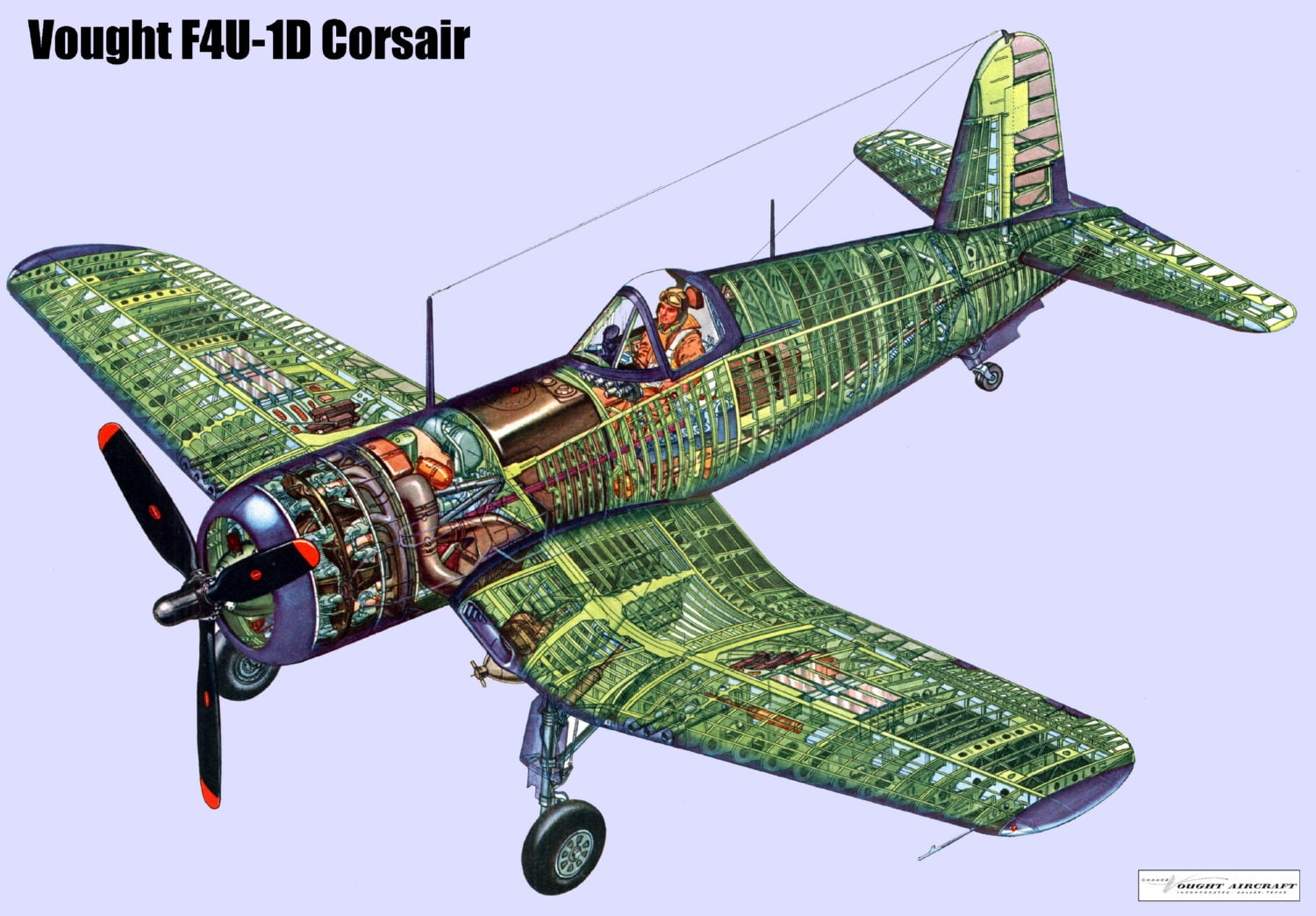 Corsair Airplane Cutaway Poster Aviation Color 16in x 24in Poster ...