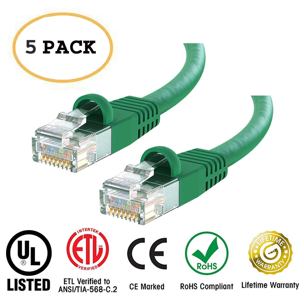 Huetron™ 5-Pack Cat 6 Ethernet Cable Cat6 Snagless Patch 20 Feet ...