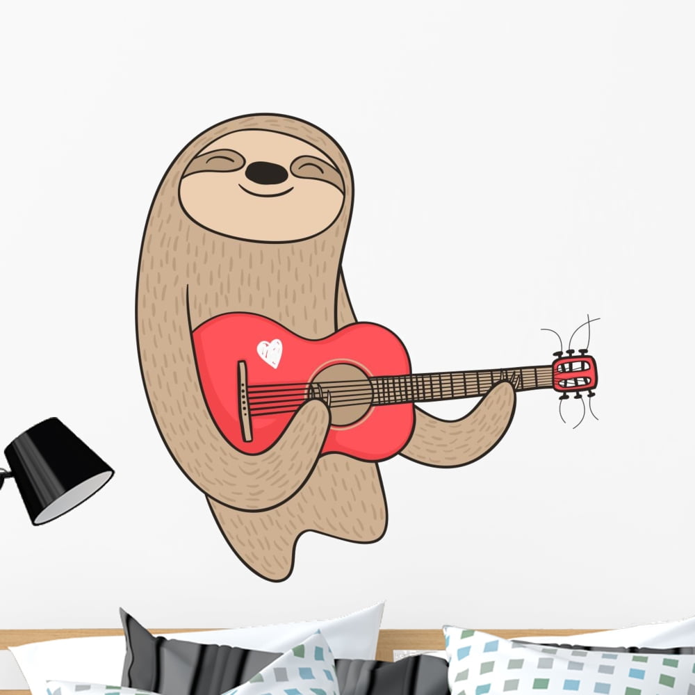 Cartoon Guitar Jamming Sloth Wall Decal Wallmonkeys Peel and Stick ...