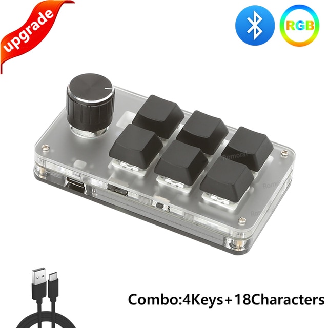 USB Custom Keyboard Macro 3/6 Key 1 Knob Programming RGB Bluetooth ...