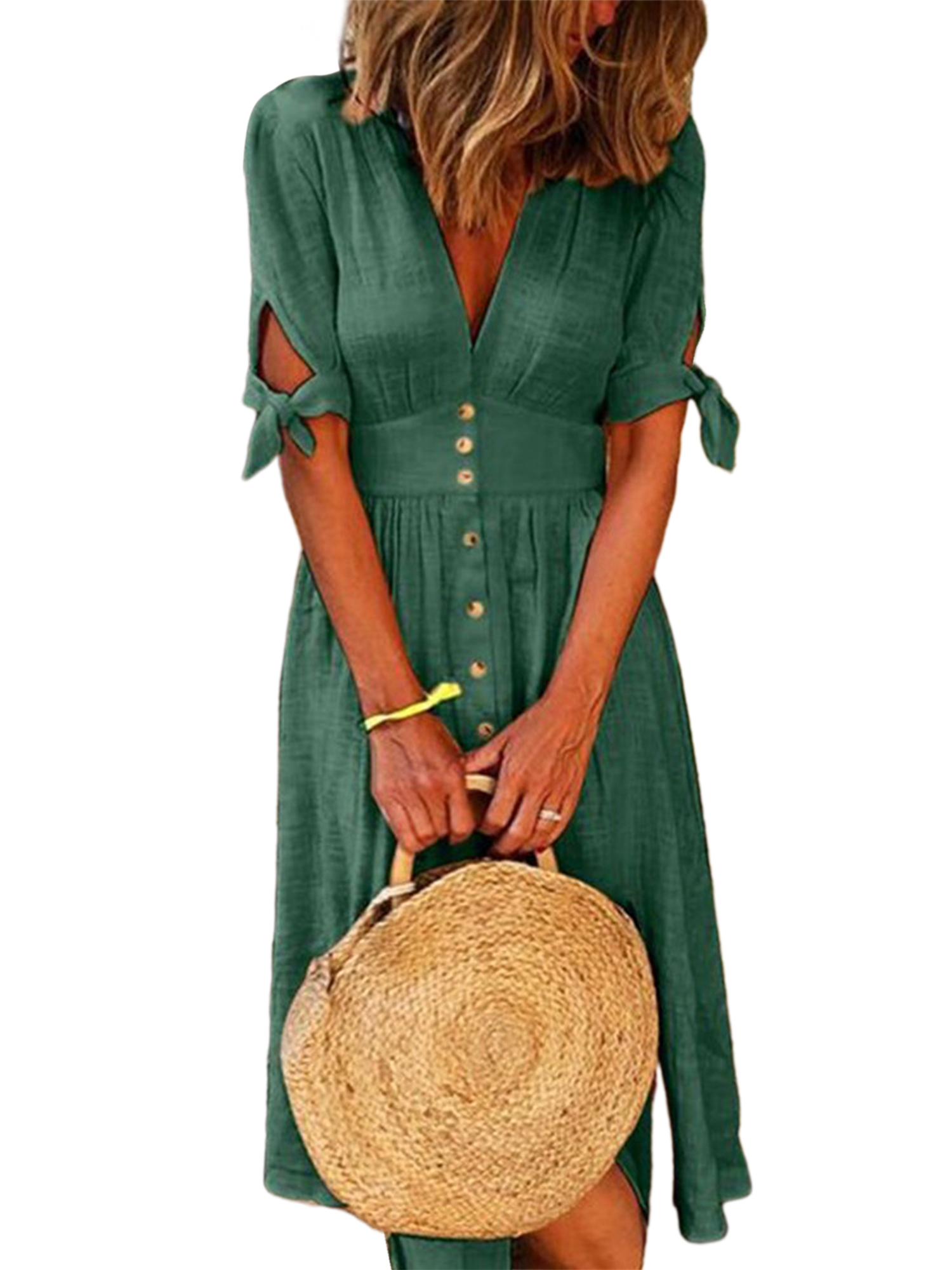 Tunic Dress for Women Short Sleeve Casual Midi Dress Summer Plain Beach ...