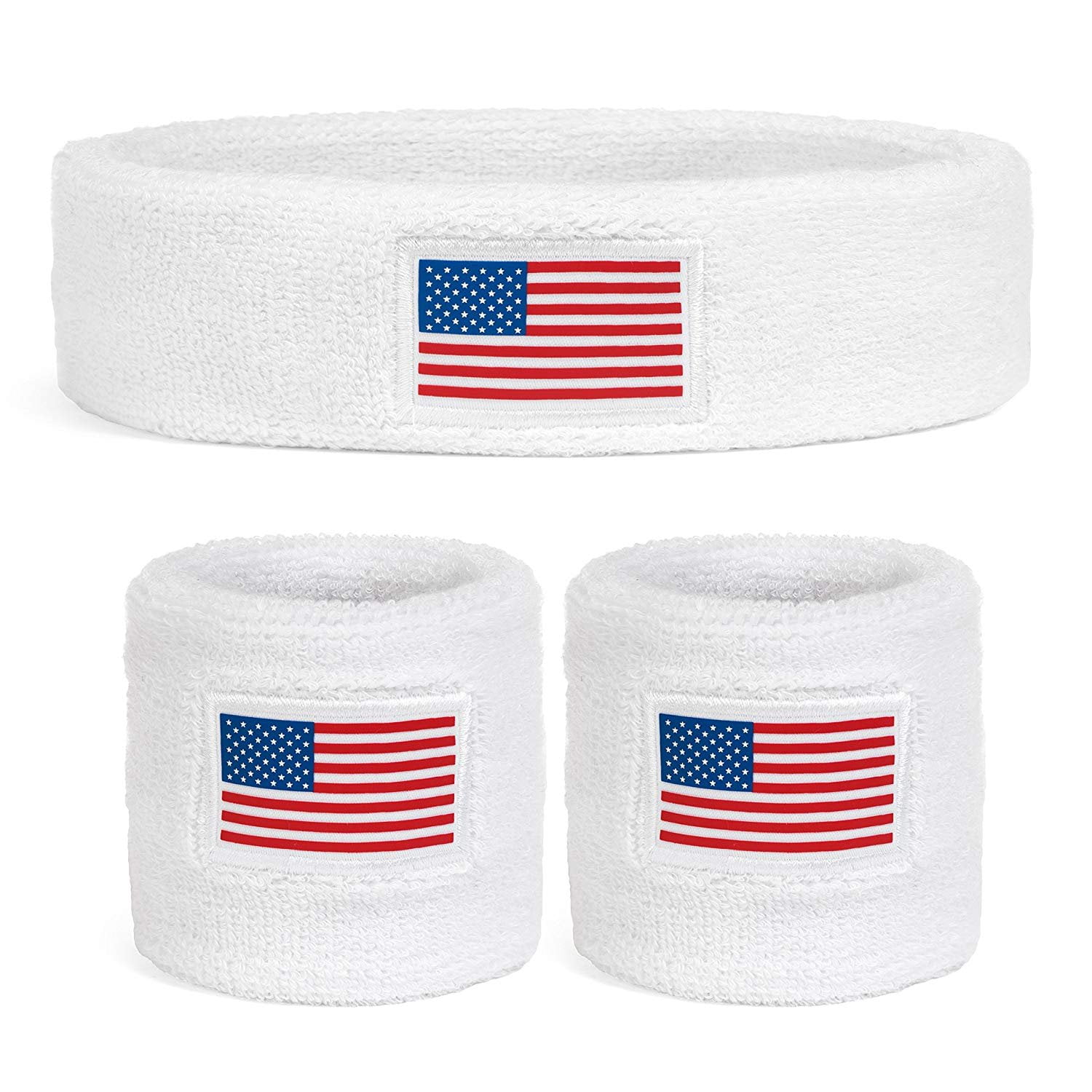 Suddora Cotton Terry Cloth Sweatband Set with 1 Headband and 2 ...
