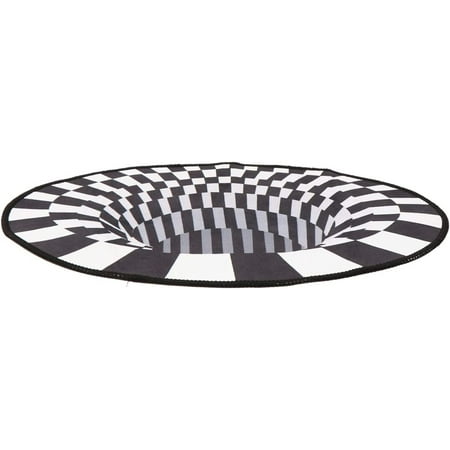 HEIBIN 3D Visual Optical Floor Mats Black White Plaid Round Rug Optical ...