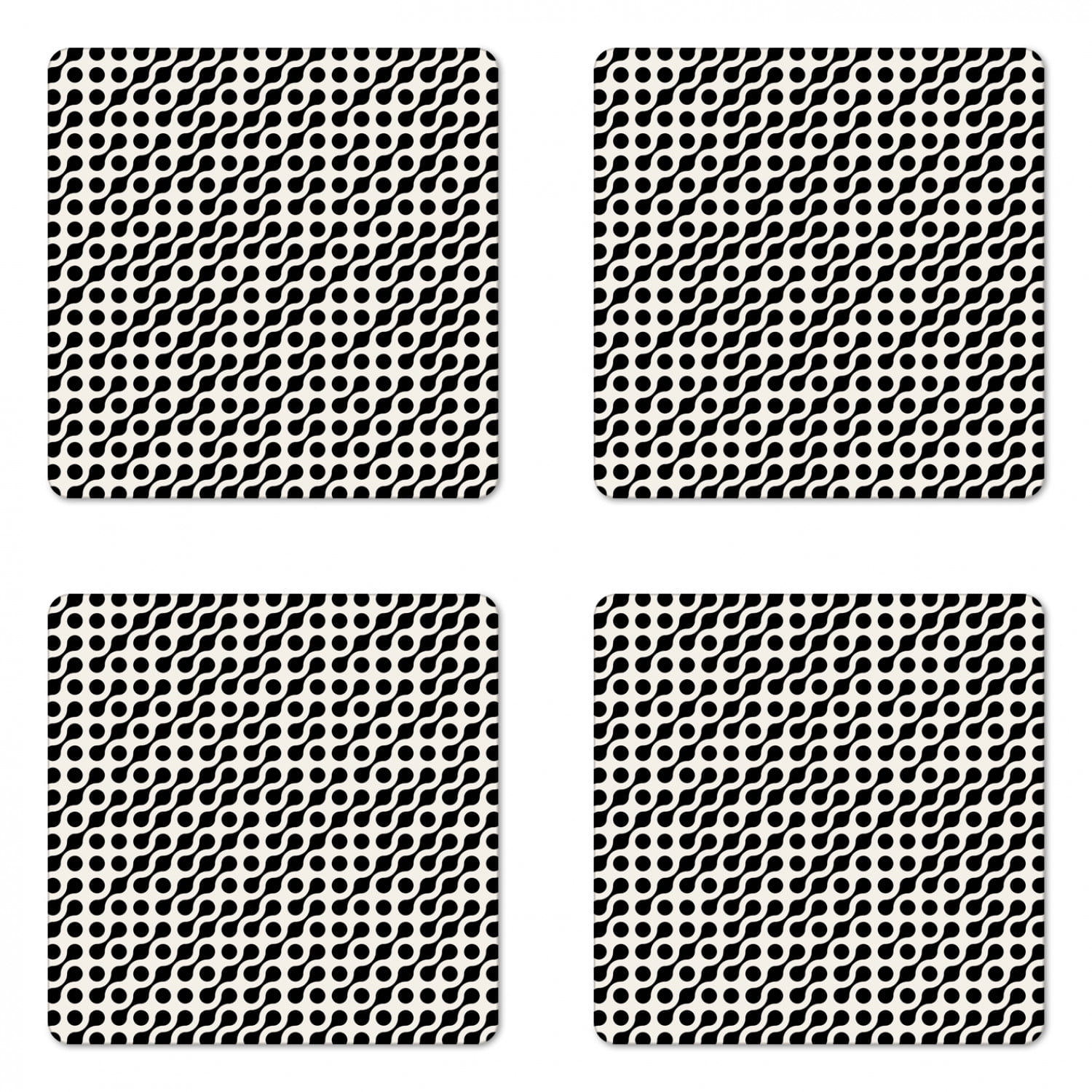 Geometric Coaster Set of 4, Diagonal Rounded Circles Pattern Wavy ...