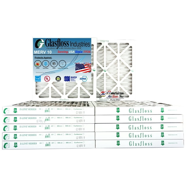 Glasfloss Air Filter 16x16x2 - 2" MERV 10 - (Pack of 12) - Pleated AC ...
