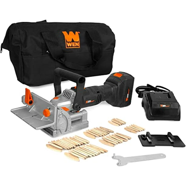 WEN Cordless Plate and Biscuit Joiner Kit with 20V Max 4.0Ah Battery ...
