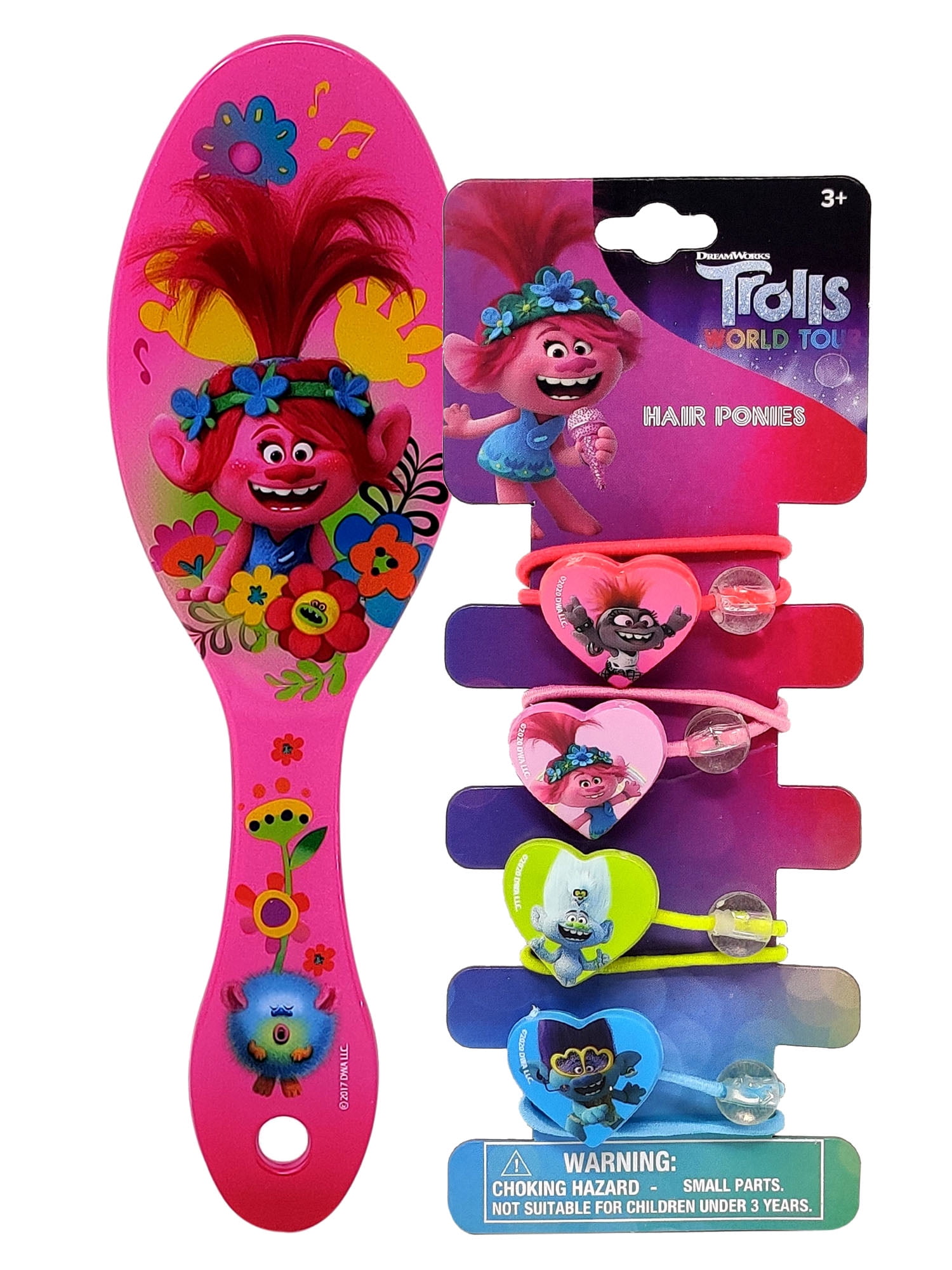 Girls Trolls World Tour Queen Poppy Hair Brush & Heart Hair Ties ...
