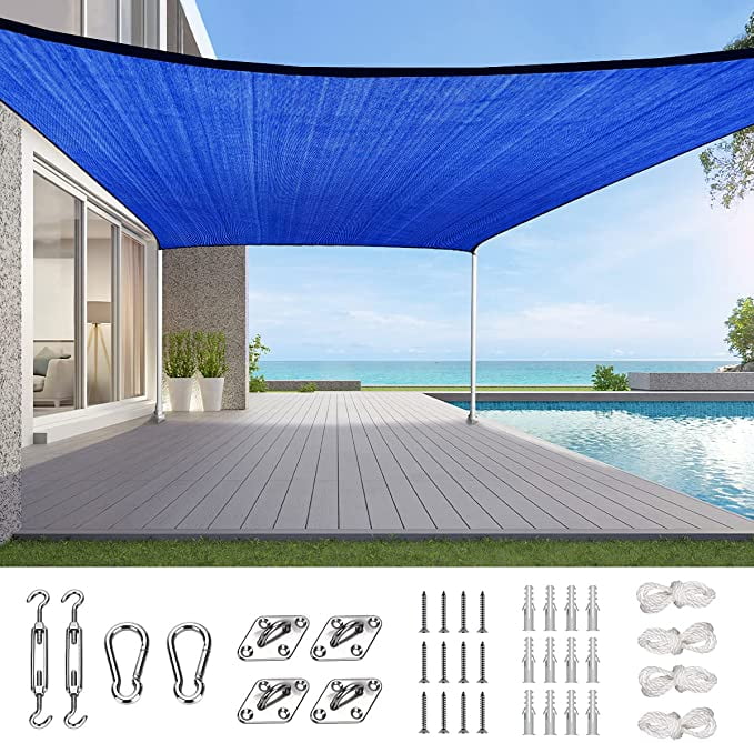 Quictent 16x16FT 185G HDPE Square Sun Shade Sail Canopy 98% UV Block ...