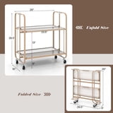 Gymax 2-tier Foldable Kitchen Bar Cart Mobile Tempered Glass Serving ...