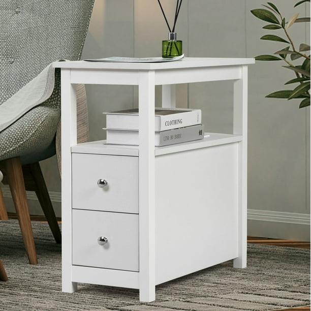 Side Table with Charging Station, End Table with USB Port and 2 Drawers ...