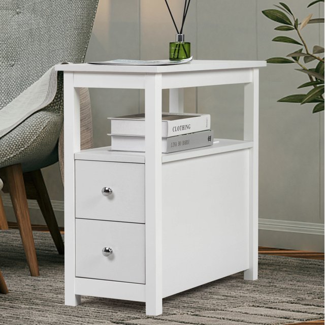 Side Table with Charging Station, End Table with USB Port and 2 Drawers ...