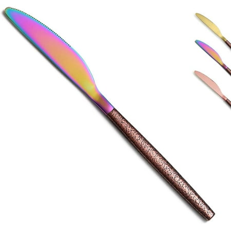 Dinner Knives Set of 4 with Moon Surface Handle and Shiny Rainbow Mouth ...