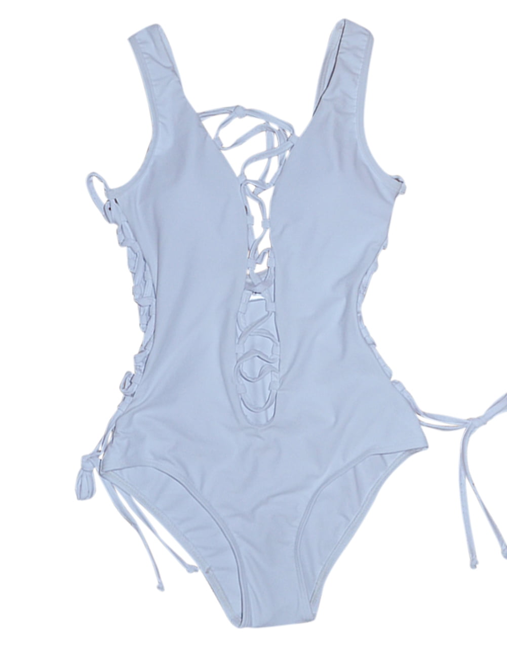 Women Sexy Criss Cross V Neck Backless One Piece Swimsuit Swimwear Size