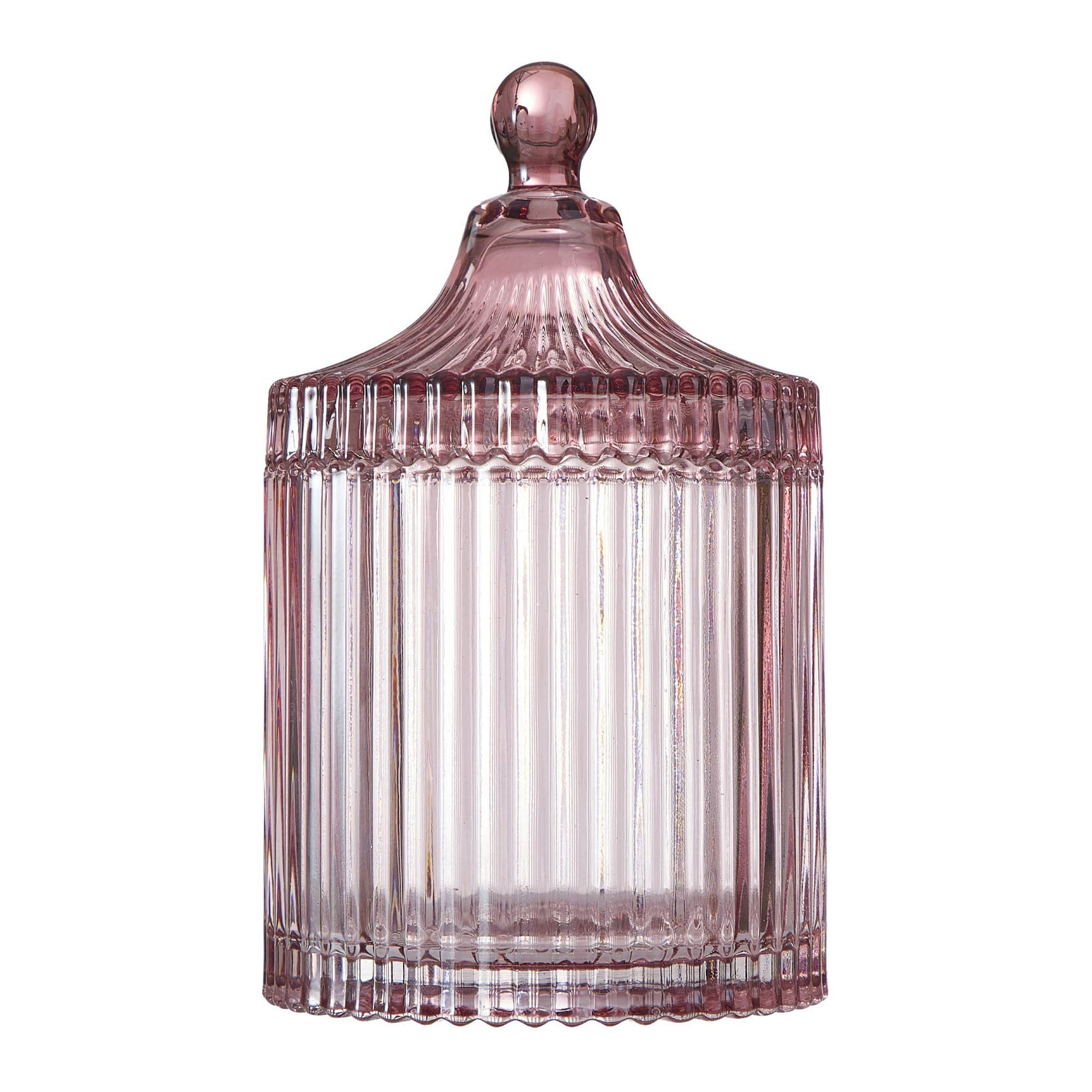 Click here for Beautiful Rose Pink Ribbed Glass Lidded Jar By Dre... prices