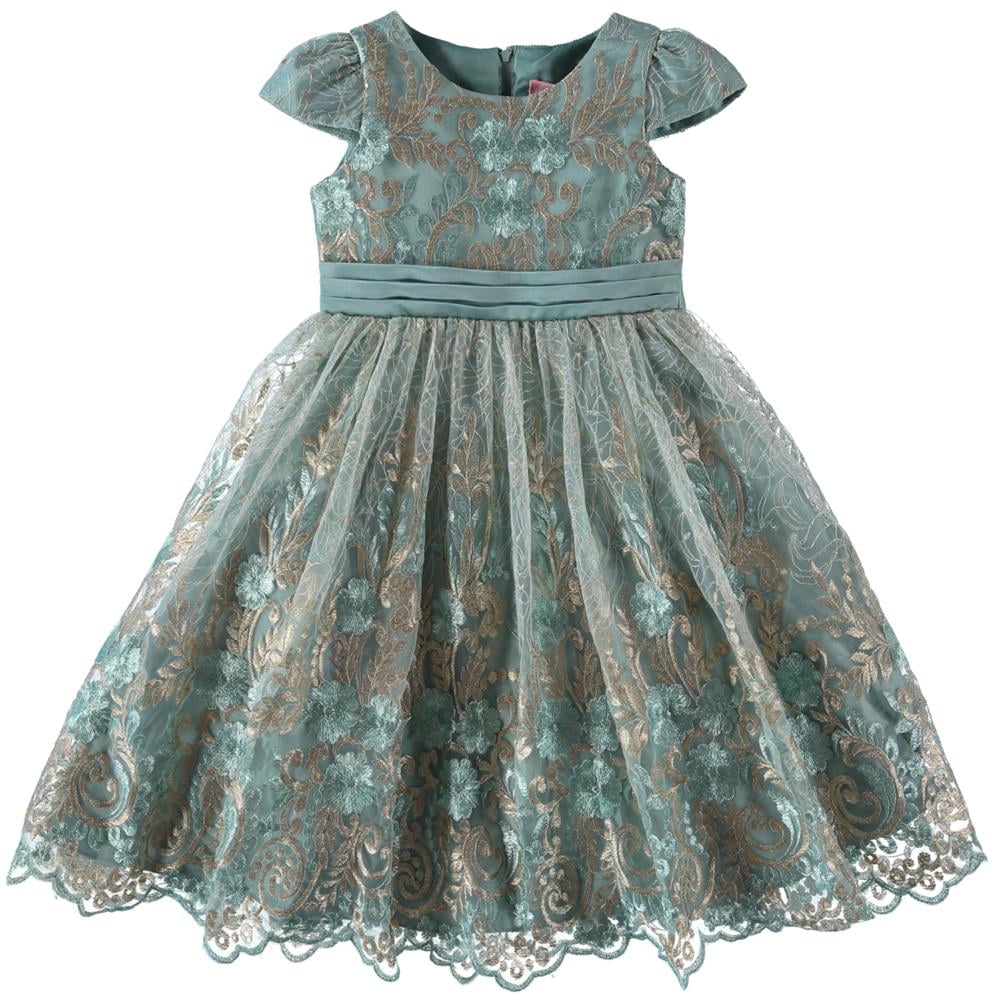 Cyndeelee Girls 7-16 Cap Sleeve Floral Embroidered Layover Banded Party ...