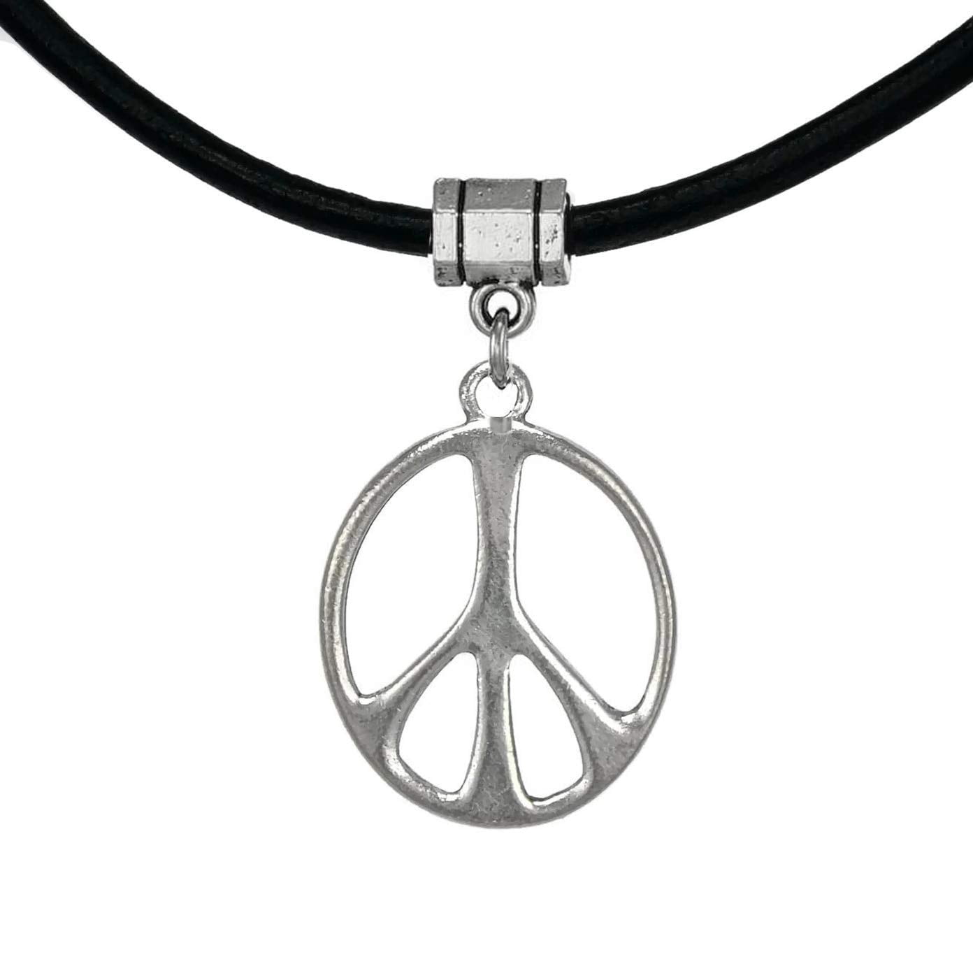 Modern Unisex Pewter Peace Sign Black Greek Leather Cord Necklace - 20 ...