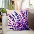 Beautiful illustration of purple bouquet with holiday-themed cushion ...