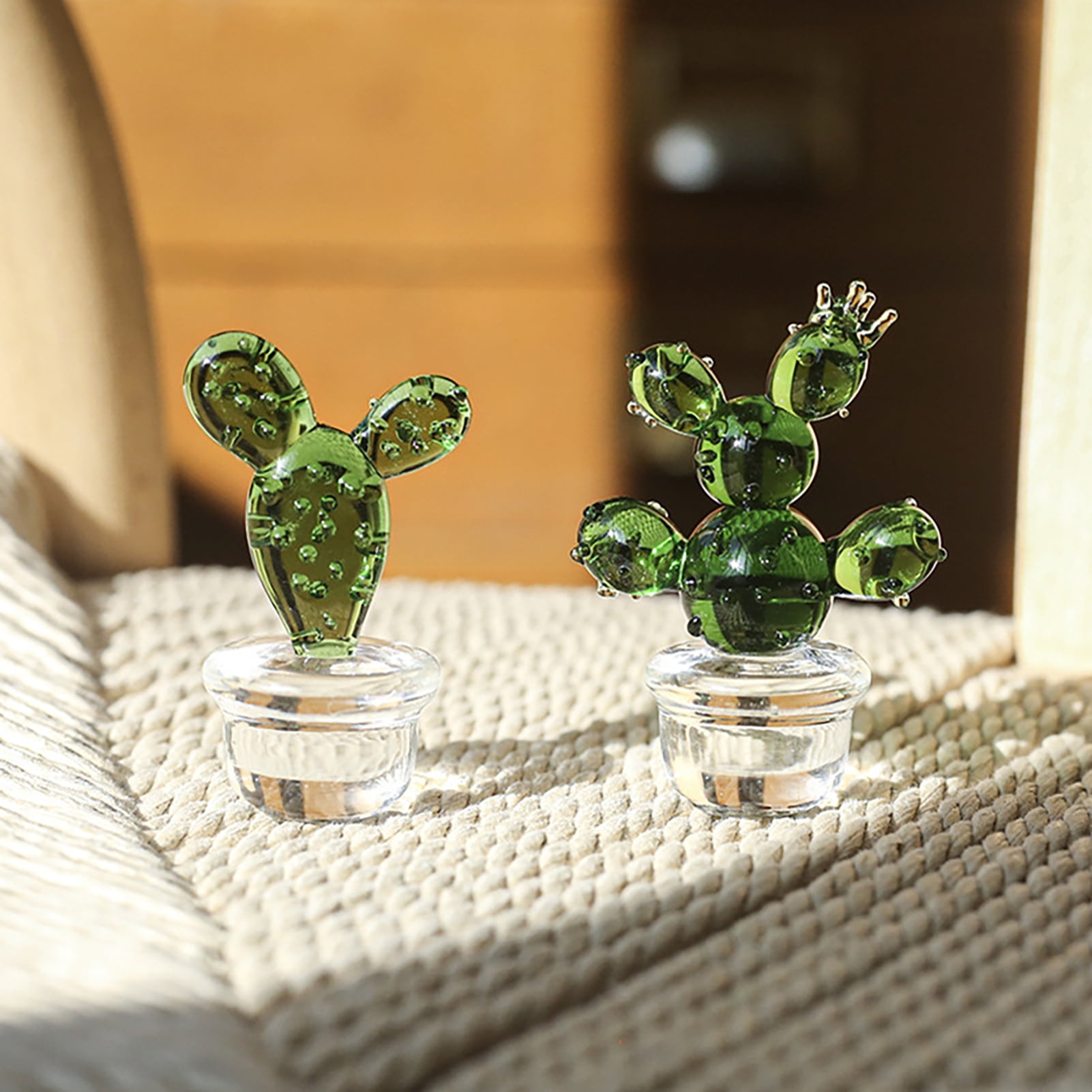 Yesbay Cactus Ornaments Good Craftsmanship Deco Glass Miniature Cactus ...