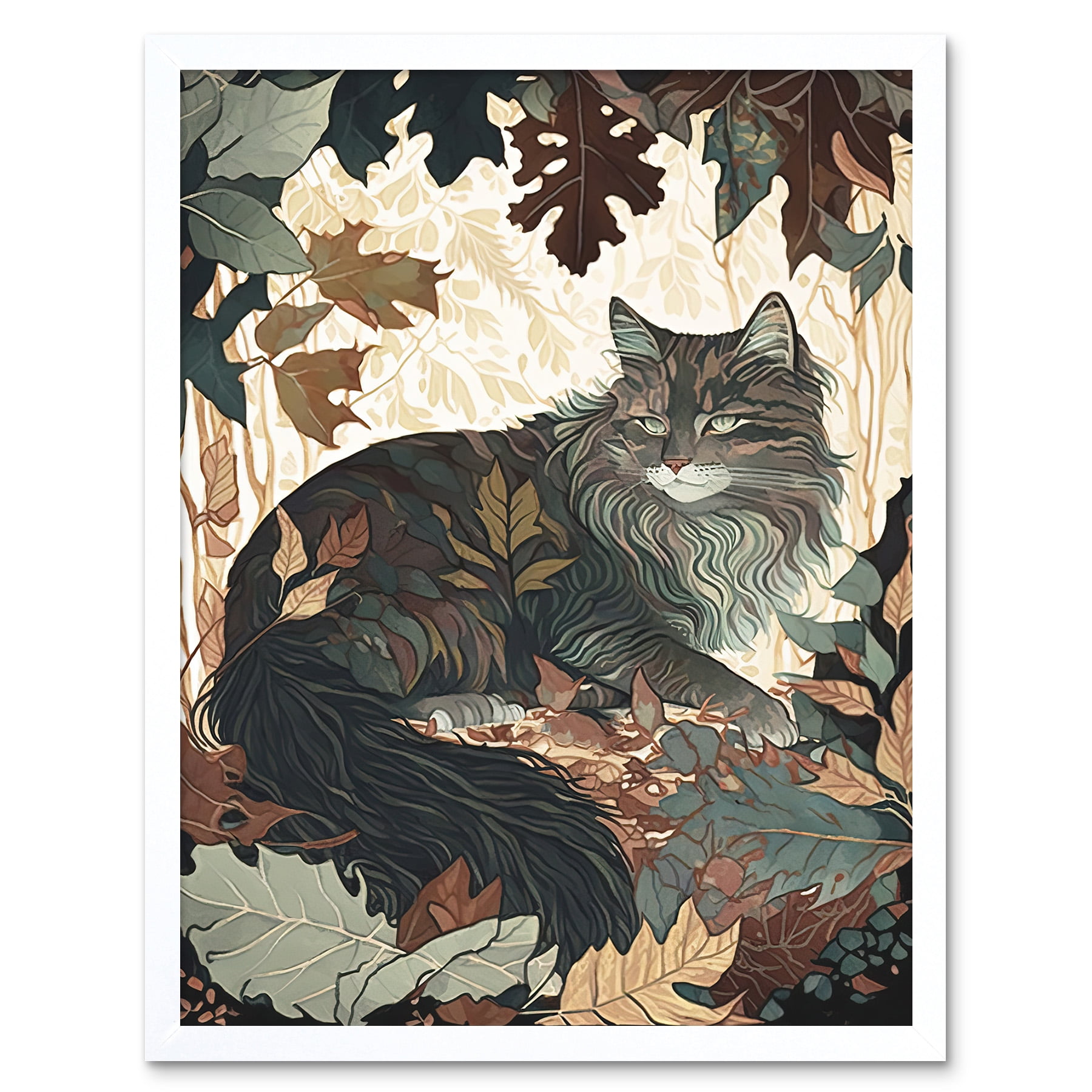 Norwegian Forest Cat Resting Under Bush Trees Modern Illustration Art ...