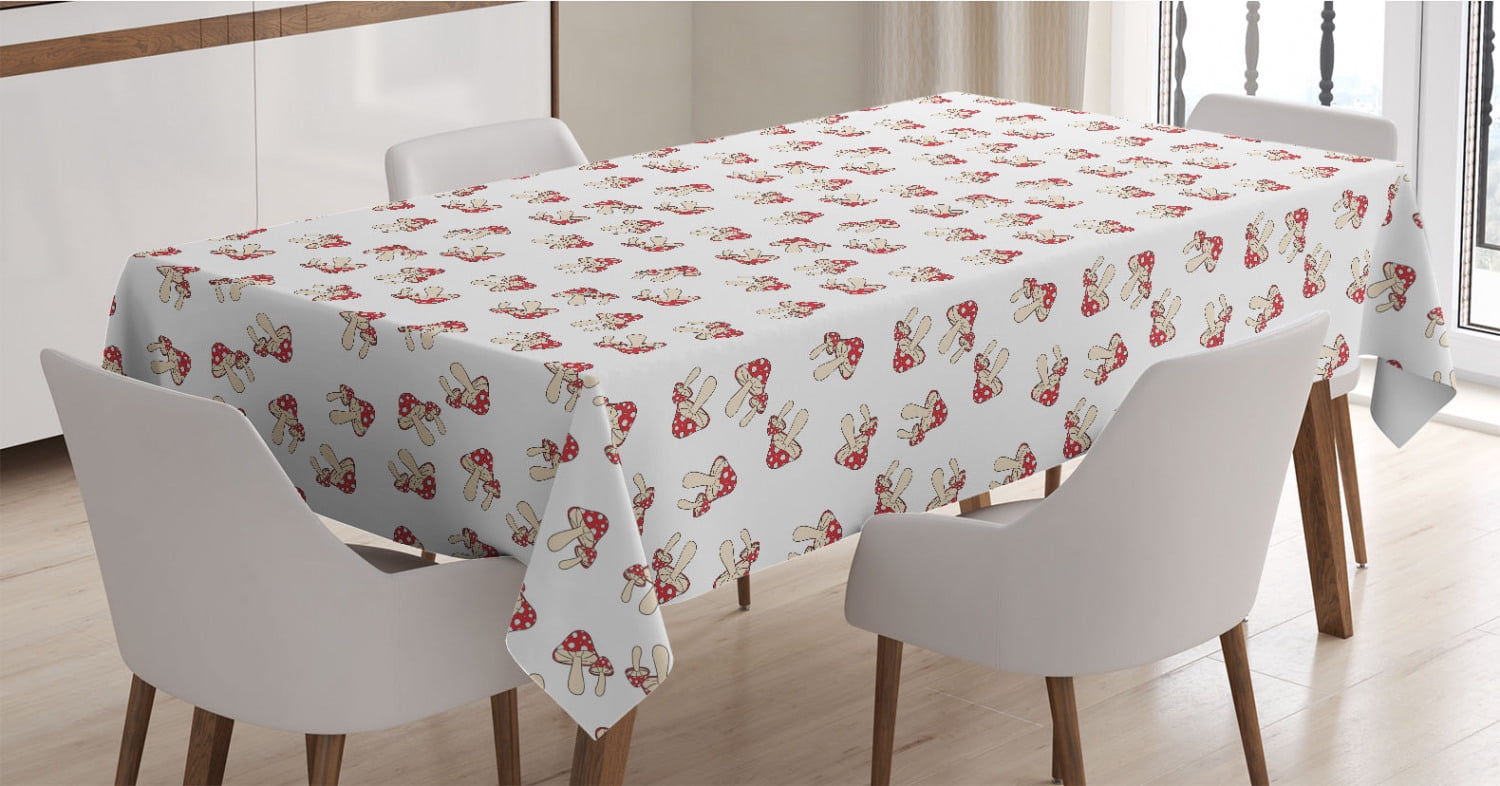 Mushroom Tablecloth, Repeating Botanical Items with Polka Dots on a ...
