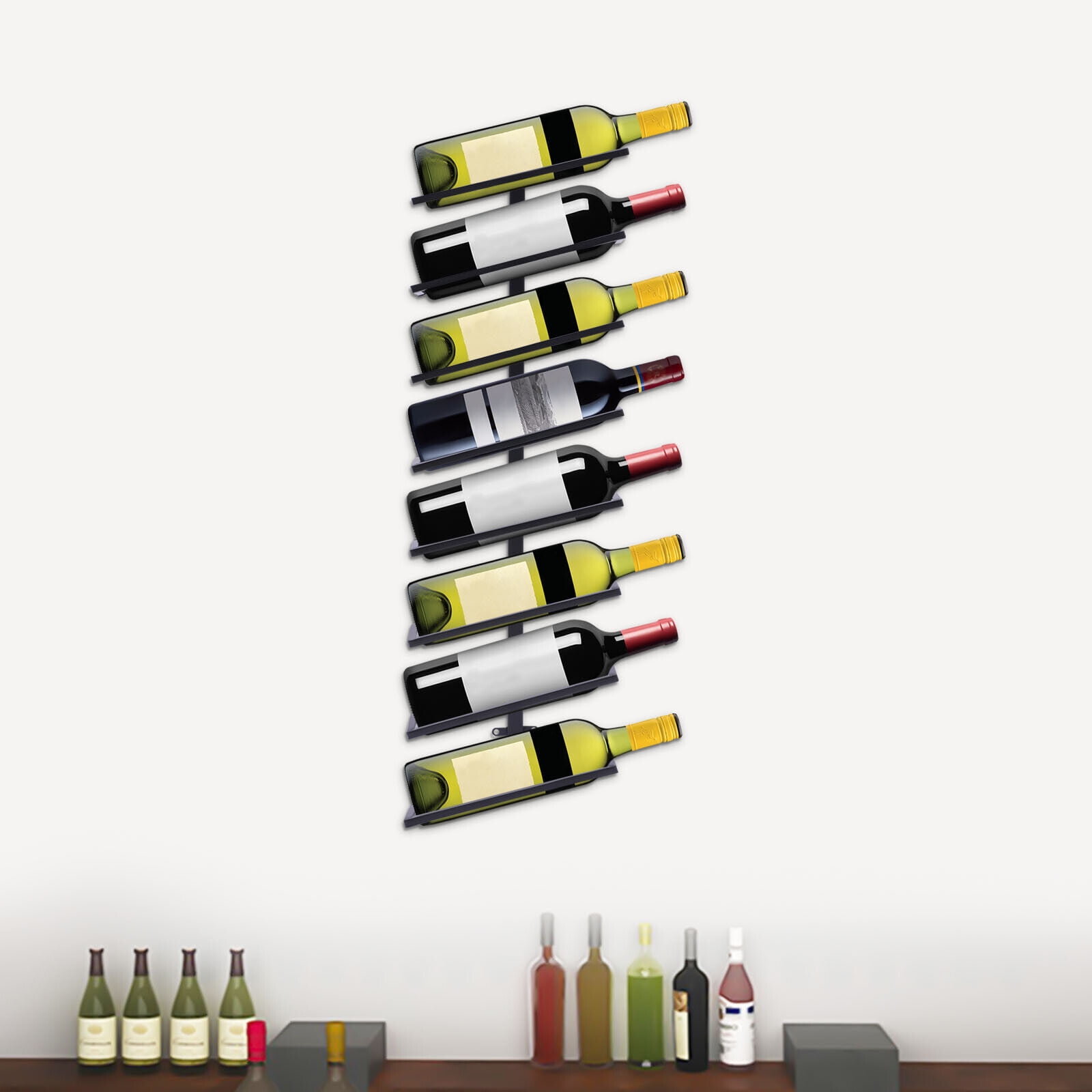 Metal Wine Bottle Rack Modern Wall Mounted Bottle Holder Rack 8 Bottles ...
