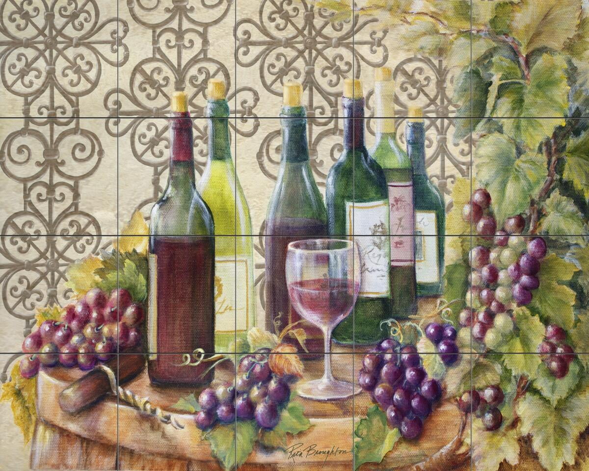 Tile Mural Kitchen Backsplash - Wine Trellis III-RB - by Rita Broughton ...