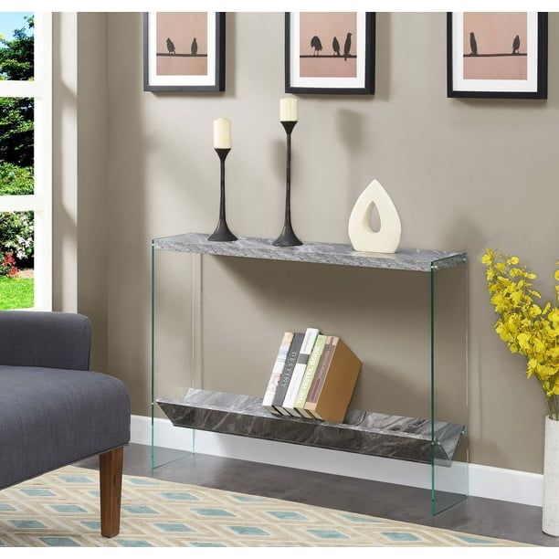 Convenience Concepts SoHo Glass V Console Table with Shelf, Gray Faux ...