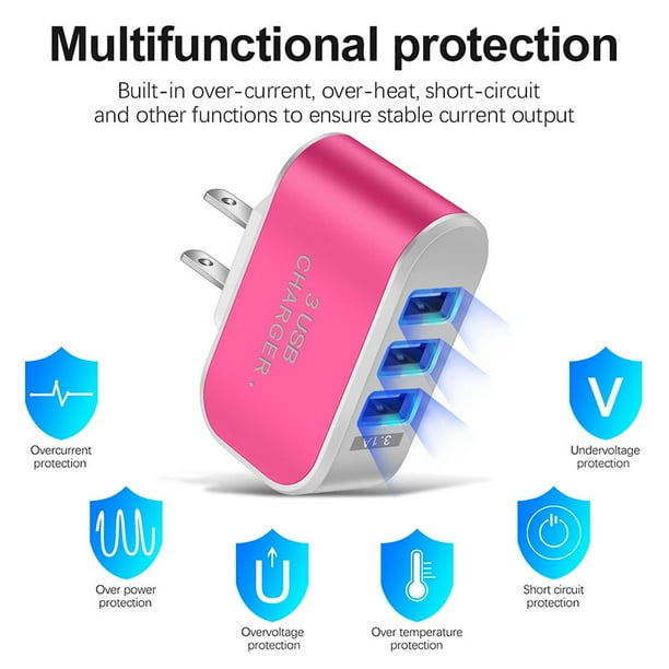 US Plug Charger USB 3 Ports LED Plastic 110V 1000mA Tablet Charging ...
