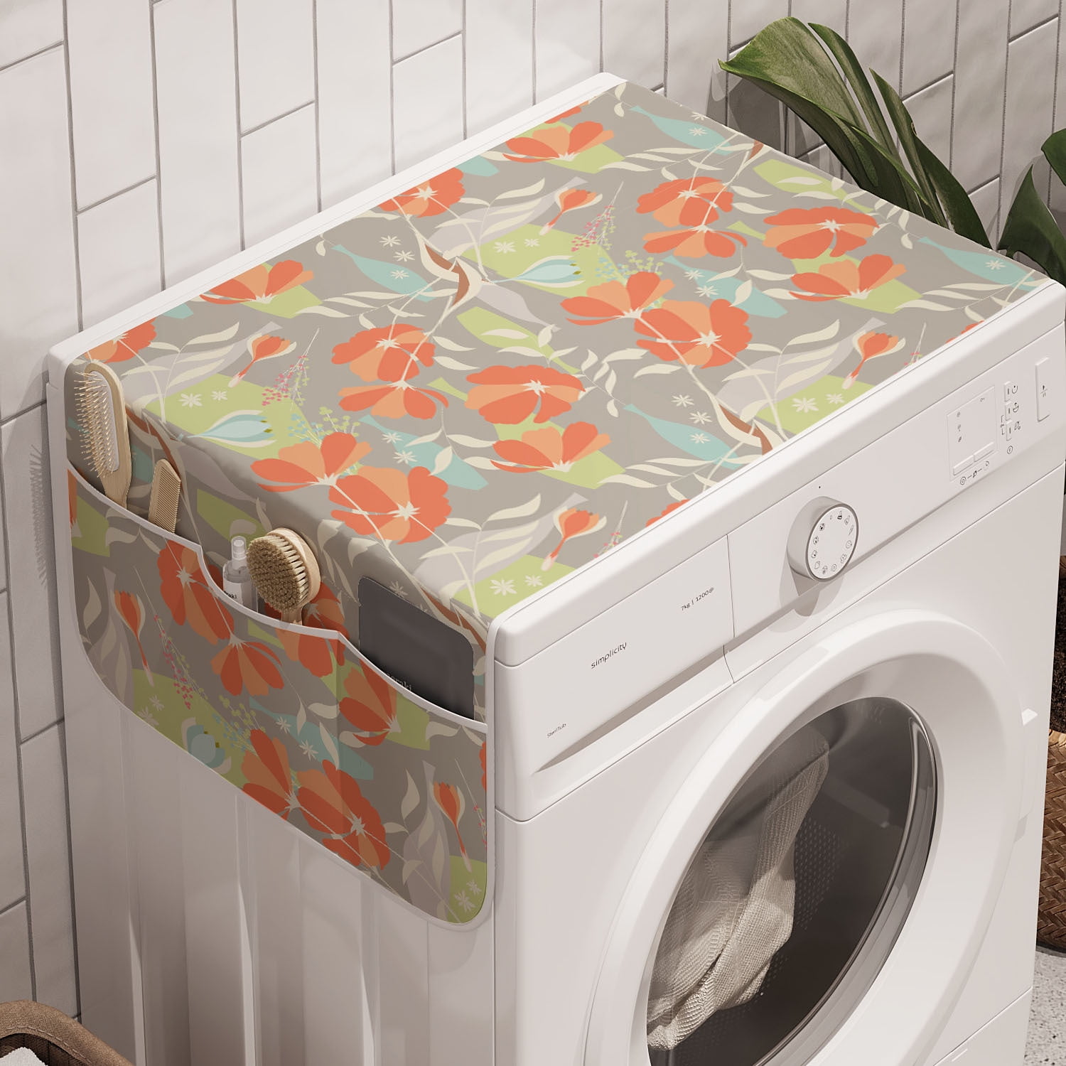 Floral Washing Machine Organizer, Romantic Poppy Flowers with Leafy ...