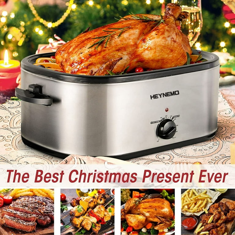 CozyHom 18 Quart Electric Turkey Roaster Oven Stainless Steel Roaster Oven With Self Basting Lid Removable Insert Pot Silver Walmart