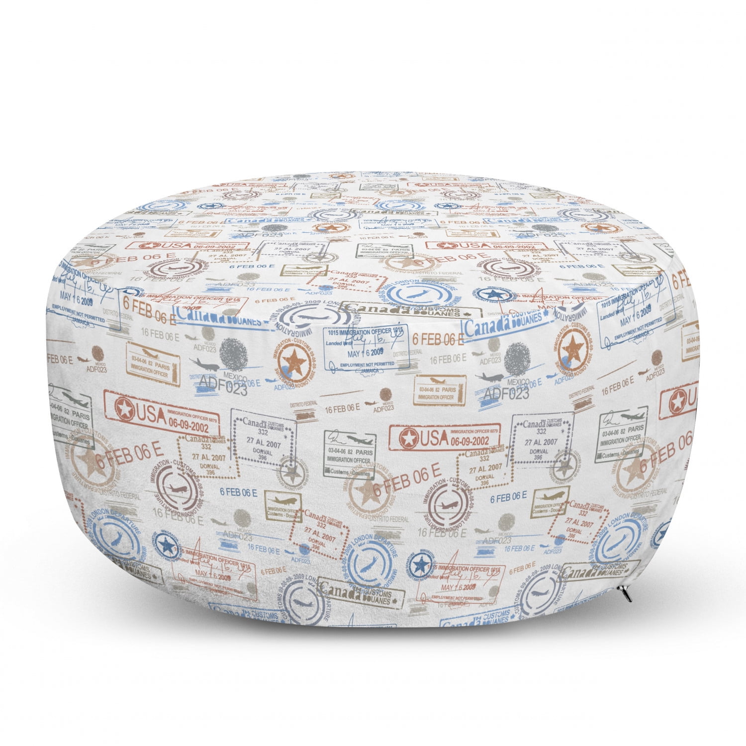 Travel Pouf Cover with Zipper, Vintage Old Rubber Stamps Tourist ...