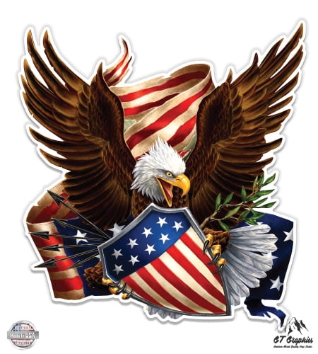 American Eagle Shield Patriotic - 12" Vinyl Sticker Waterproof Decal ...