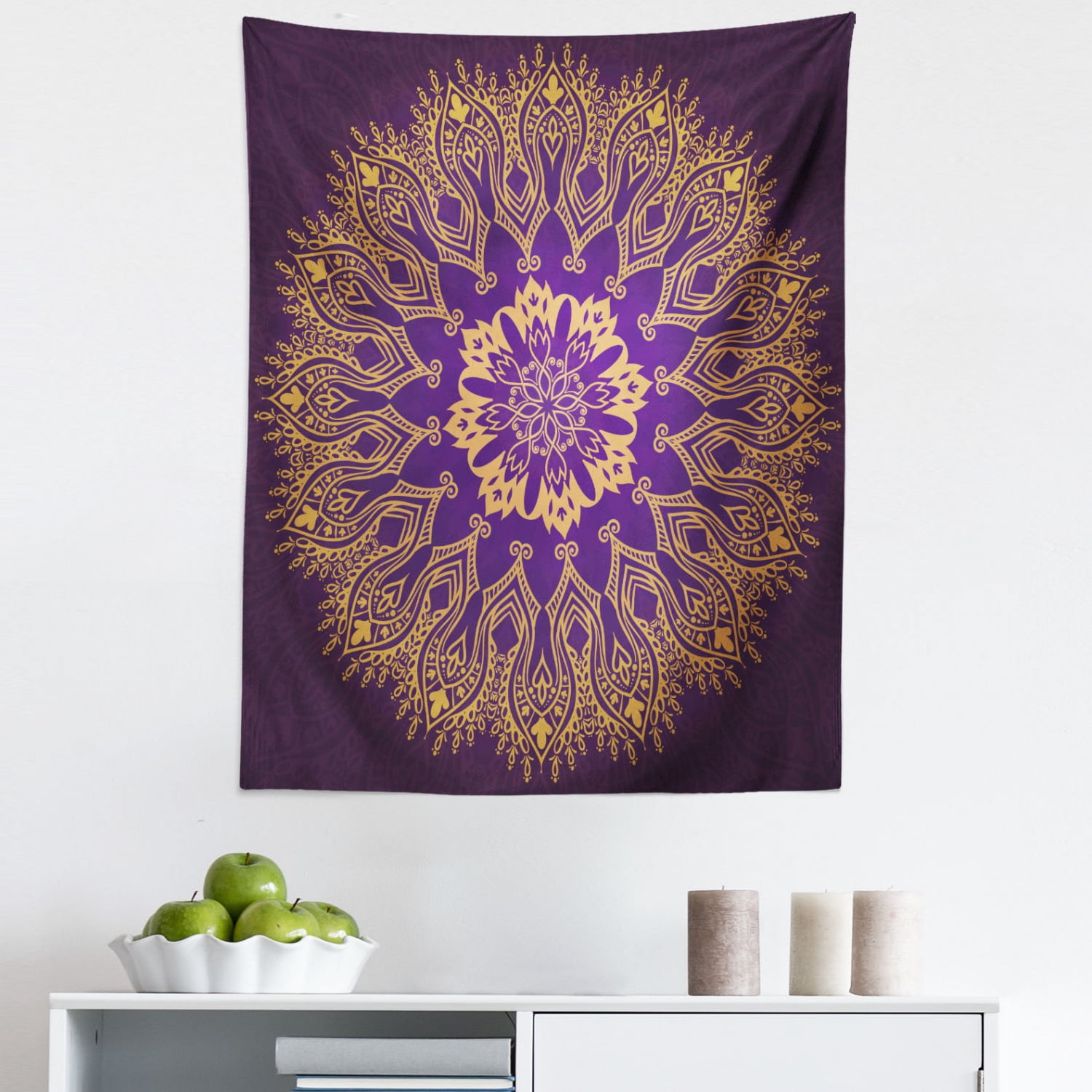 Mandala Tapestry, Round Bohemian Motif Leaves Folkloric Print, Fabric ...