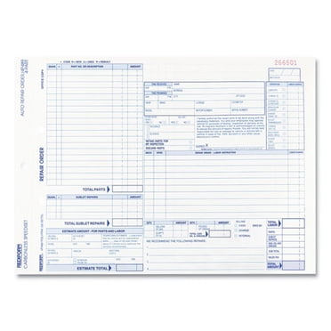 Adams Auto Repair Order Book, 3-Part Carbonless, White/Canary/Pink, 8-1 ...
