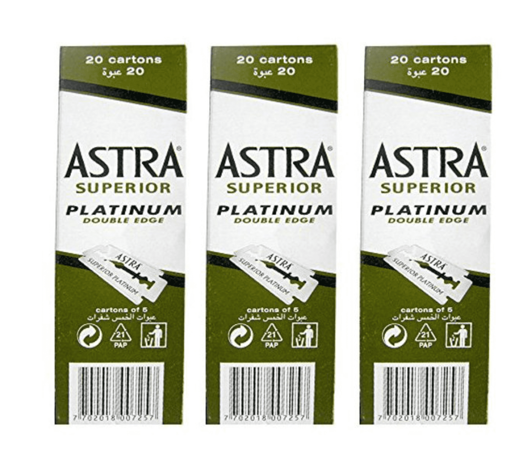 ASTRA - GREEN PLATINUM DOUBLE EDGE RAZOR BLADES ( pack of 3 = 300 ...