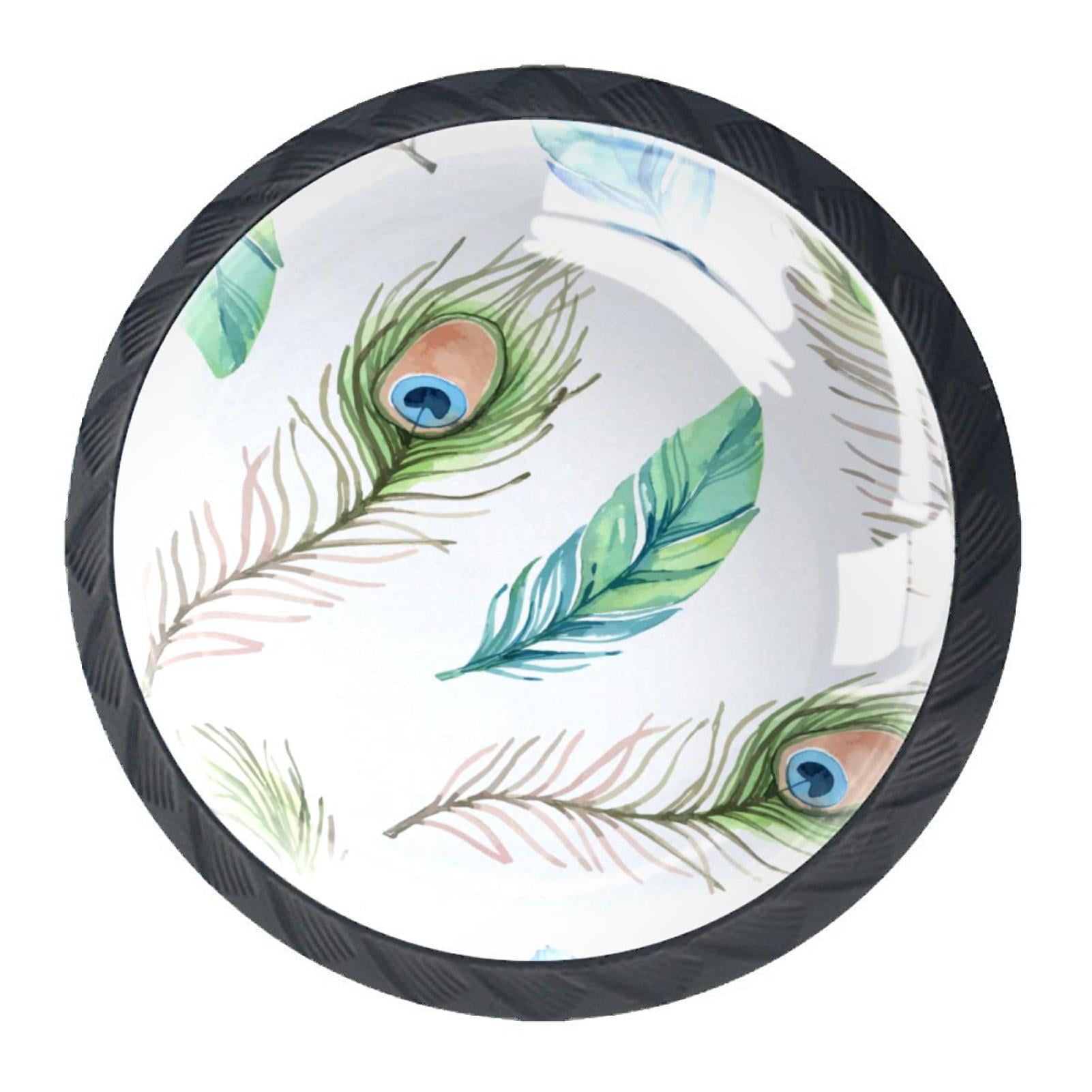 4 Pcs Peacock Feathers Knobs for Kitchen Cabinet Cupboard Dresser ...