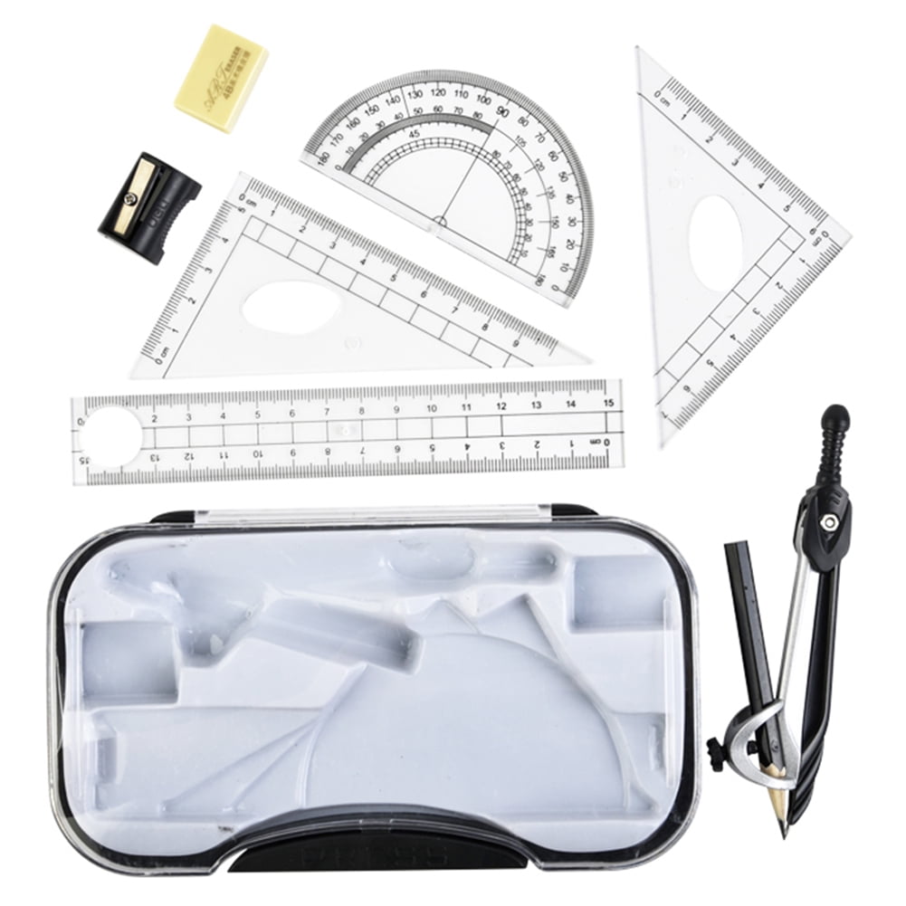 Compass Set 7 Pieces Math Geometry Kit with Shatterproof Storage Box ...