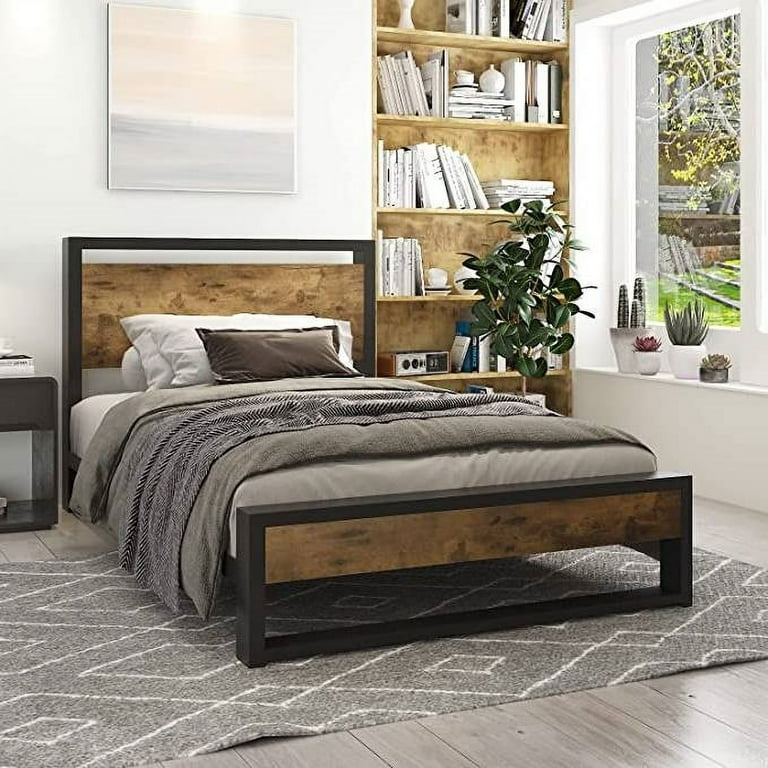 Hivvago Twin Modern Farmhouse Platform Bed Frame with Wood Panel Headboard Footboard